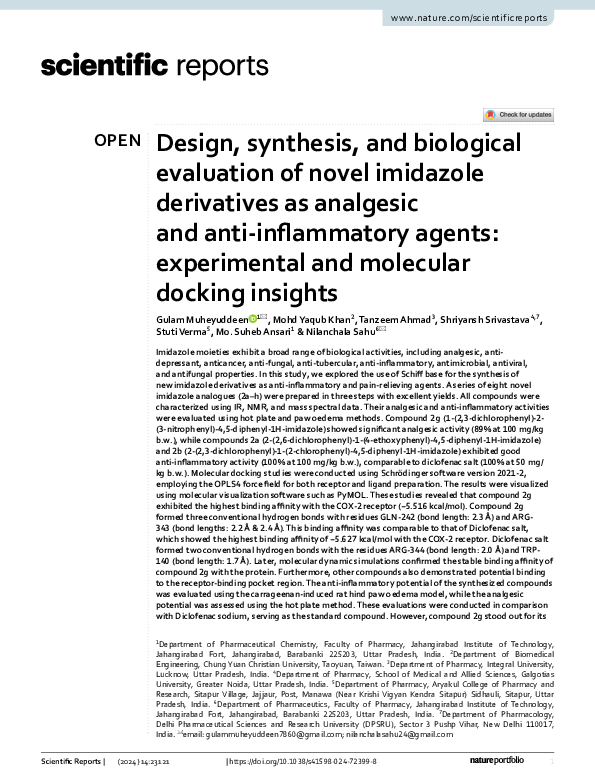 (PDF) Design, synthesis, and biological evaluation of novel imidazole ...