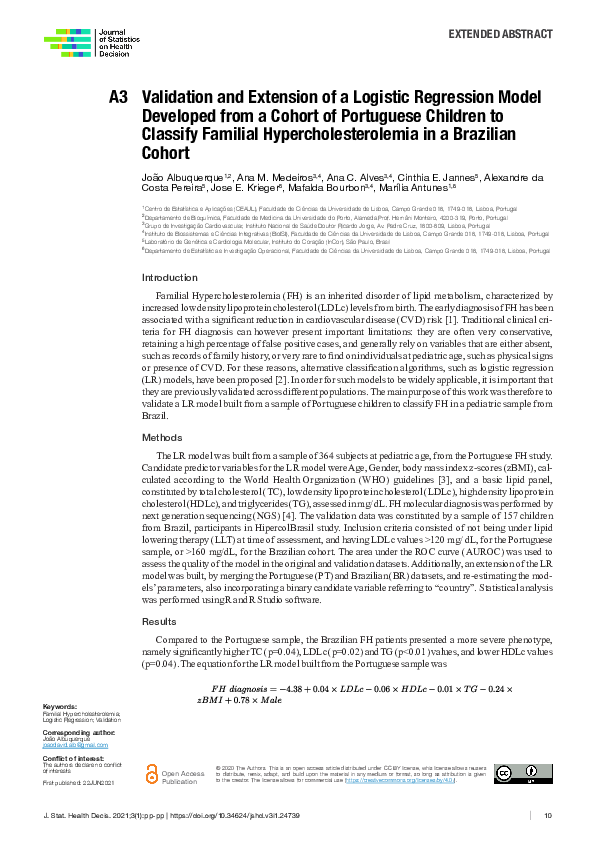 (PDF) Validation and Extension of a Logistic Regression Model Developed from a Cohort of ...
