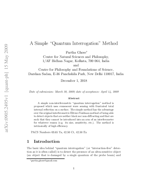 (PDF) A Simple "Quantum Interrogation" Method