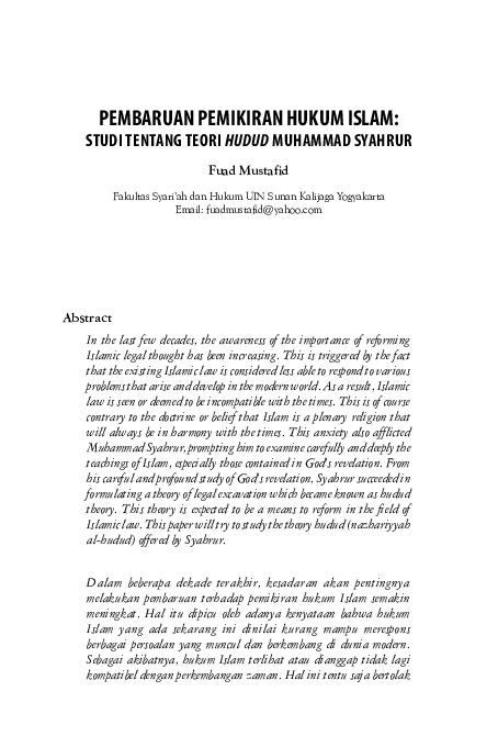 (PDF) PEMBARUAN PEMIKIRAN HUKUM ISLAM: Studi tentang Teori Hudud Muhammad Syahrur