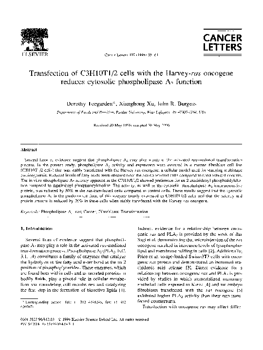 (PDF) Transfection of C3H10T1/2 cells with the Harvey-ras oncogene ...