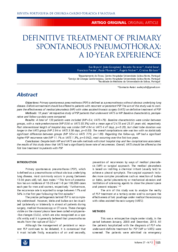 (PDF) Definitive Treatment of Primary Spontaneous Pneumothorax: A 10 ...