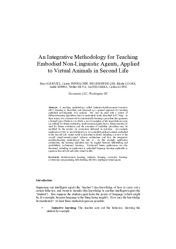 (PDF) An integrative methodology for teaching embodied non-linguistic agents, applied to virtual ...