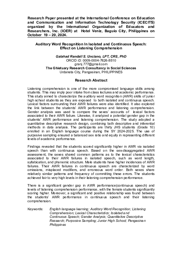 (PDF) Auditory Word Recognition In Isolated and Continuous Speech ...