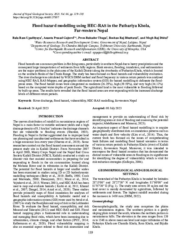(PDF) Flood hazard modelling using HEC-RAS in the Pathariya Khola, far ...