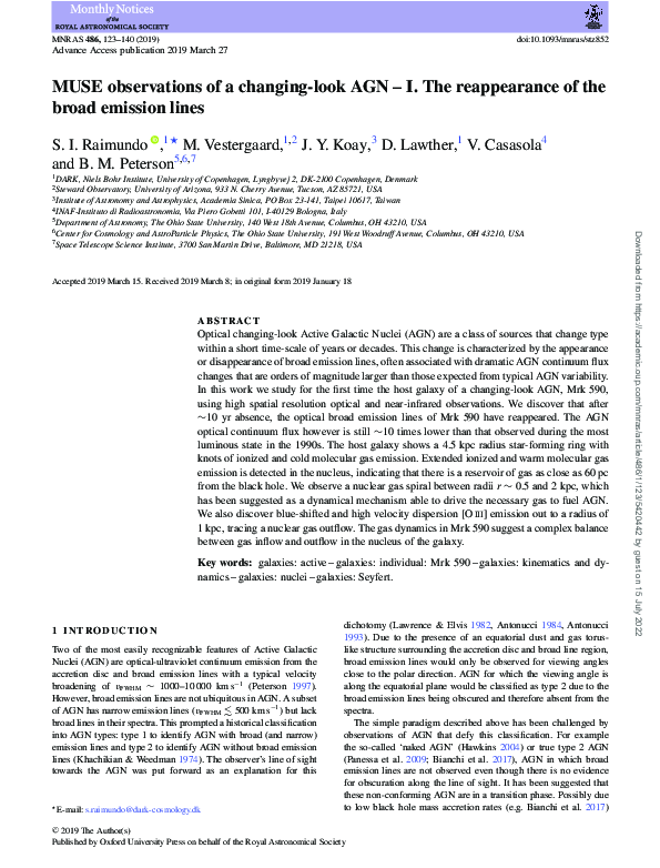 (PDF) MUSE observations of a changing-look AGN – I. The reappearance of ...