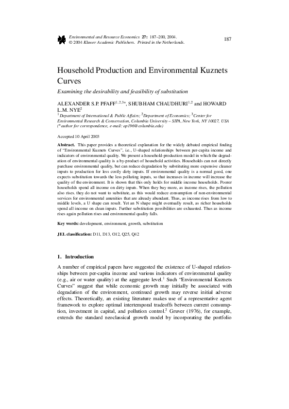 (PDF) Household Production and Environmental Kuznets