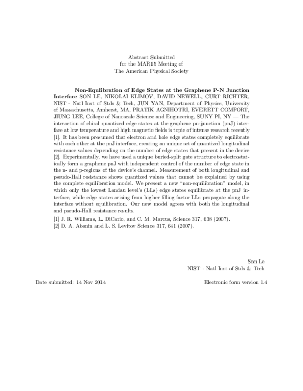 (PDF) Non-Equlibration of Edge States at the Graphene PN Junction Interface