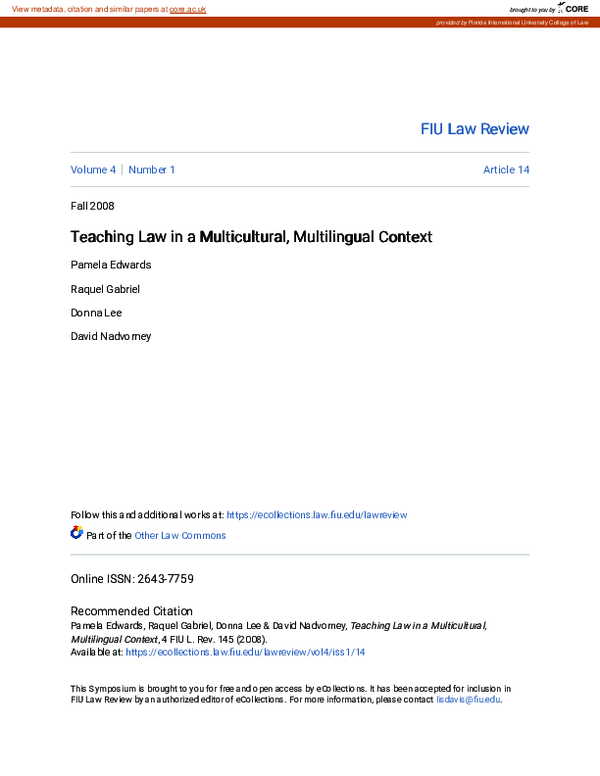 (PDF) Teaching Law in a Multicultural, Multilingual Context