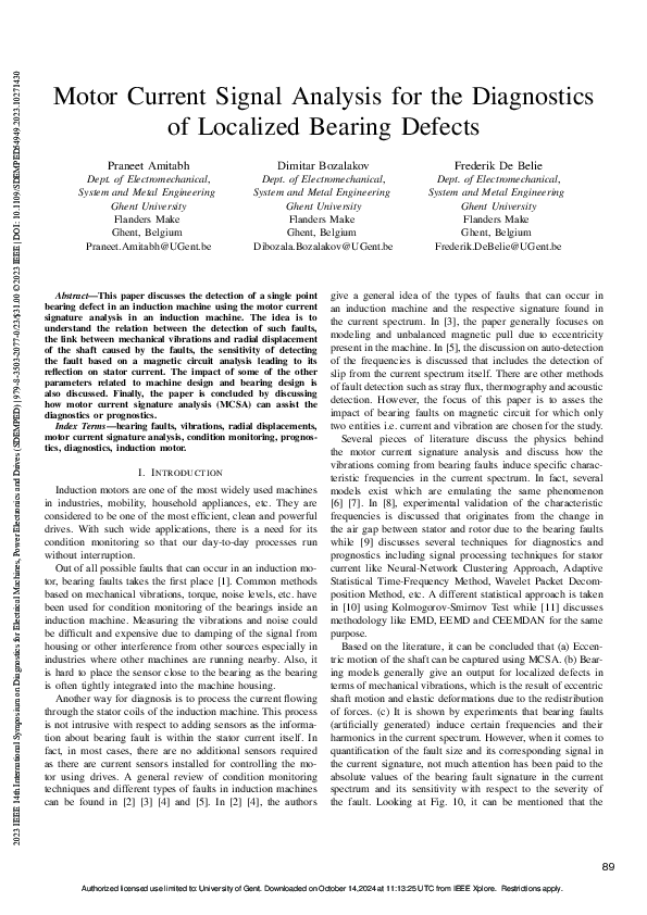 (PDF) Motor Current Signal Analysis for the Diagnostics of Localized ...
