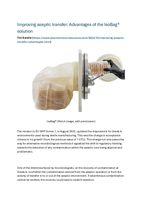 (PDF) Improving aseptic transfer: Advantages of the IsoBag® solution