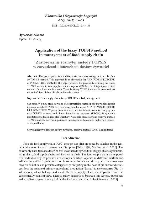 (PDF) Application of the fuzzy TOPSIS method in management of food ...
