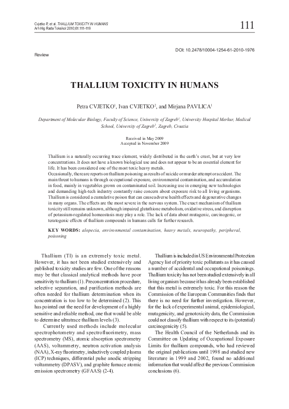 (PDF) Thallium Toxicity in Humans