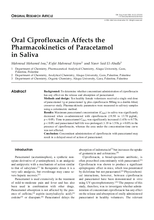 (PDF) Oral Ciprofloxacin Affects the Pharmacokinetics of Paracetamol in ...