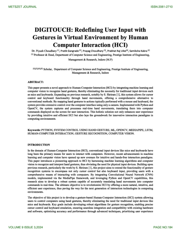 (PDF) DIGITOUCH: Redefining User Input with Gestures in Virtual ...