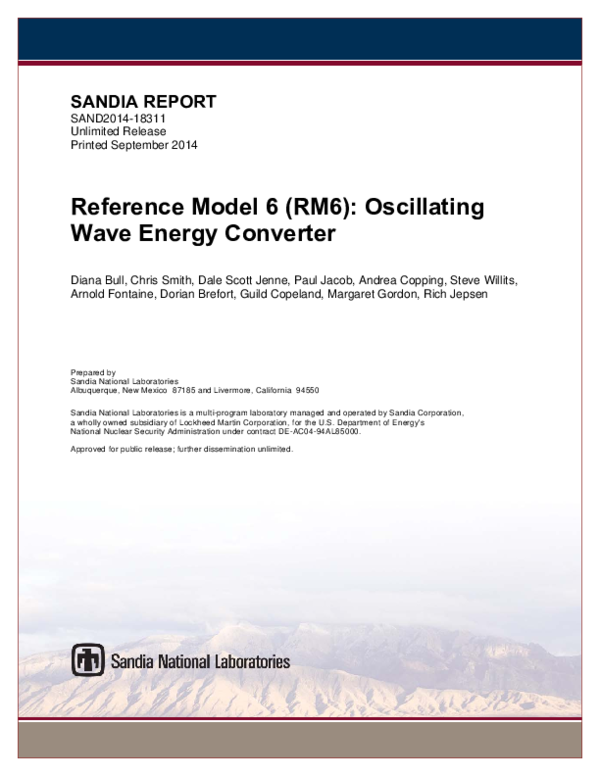 (PDF) Reference Model 6 (RM6): Oscillating Wave Energy Converter