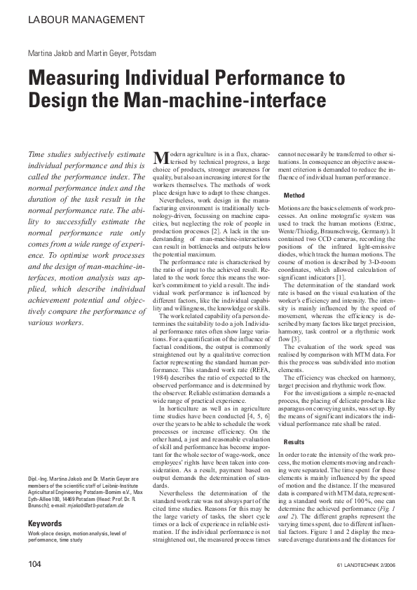 (PDF) Measuring Individual Performance to Design the Man-machine-interface