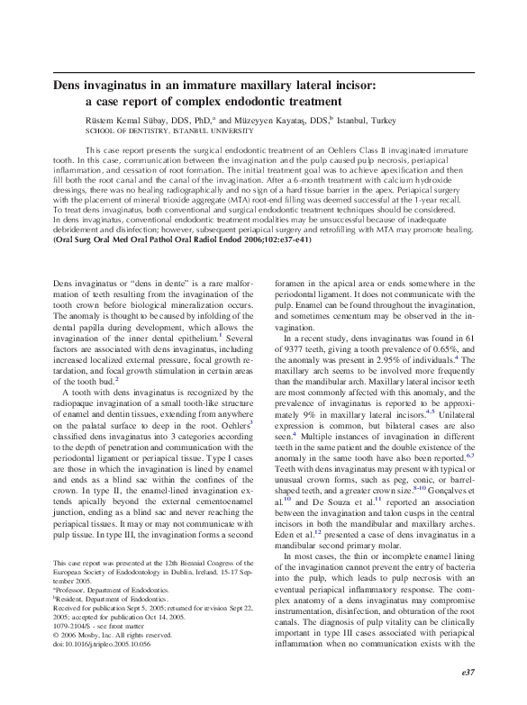 (PDF) Dens invaginatus in an immature maxillary lateral incisor: a case ...