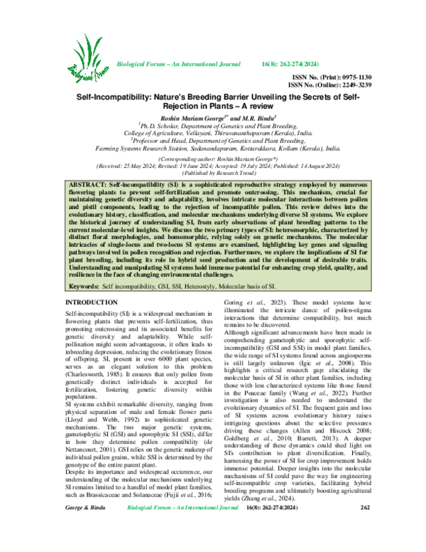 (PDF) Self-Incompatibility: Nature's Breeding Barrier Unveiling the ...