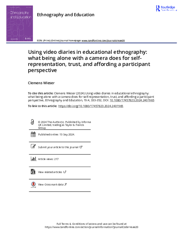 (PDF) Using video diaries in educational ethnography: what being alone ...