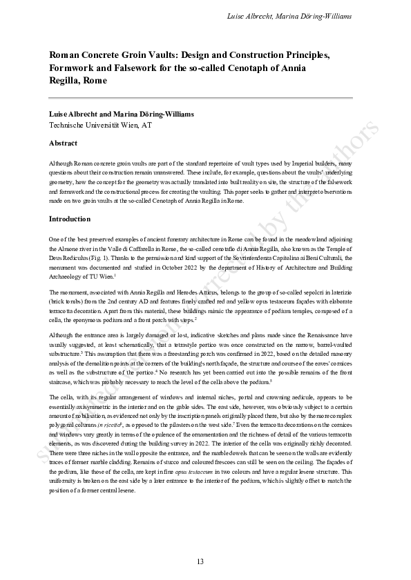 (PDF) ALBRECHT / DÖRING-WILLIAMS: Roman Concrete Groin Vaults: Design ...