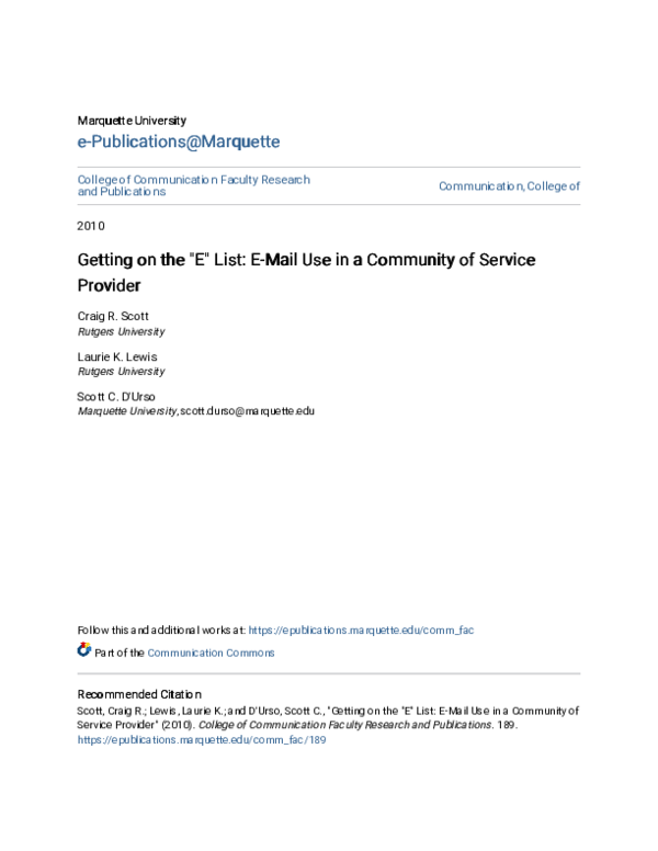 (PDF) Getting on the "E" List: E-Mail Use in a Community of Service ...