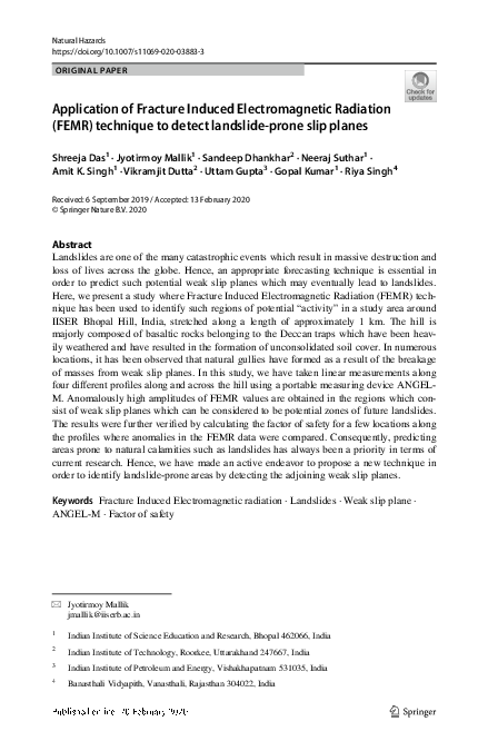Pdf Application Of Fracture Induced Electromagnetic Radiation Femr Technique To Detect