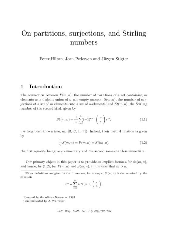 (PDF) On partitions, surjections, and Stirling numbers