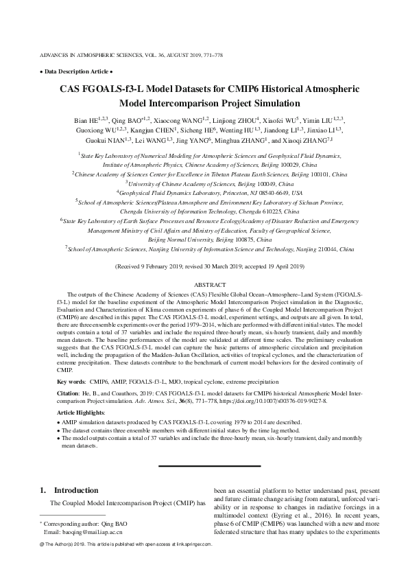 (PDF) CAS FGOALS-f3-L Model Datasets for CMIP6 Historical Atmospheric ...