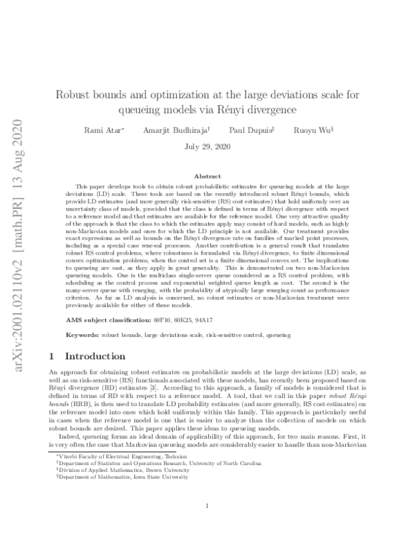 (PDF) Robust bounds and optimization at the large deviations scale for queueing models via R ...
