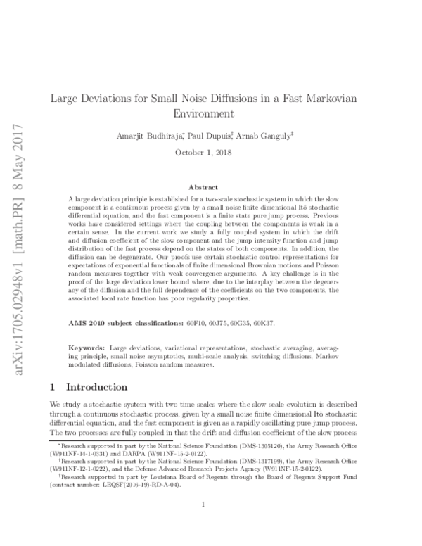 Large Deviations For Small Noise Diffusions In A Fast Markovian Environment