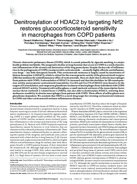 (PDF) Denitrosylation of HDAC2 by targeting Nrf2 restores ...