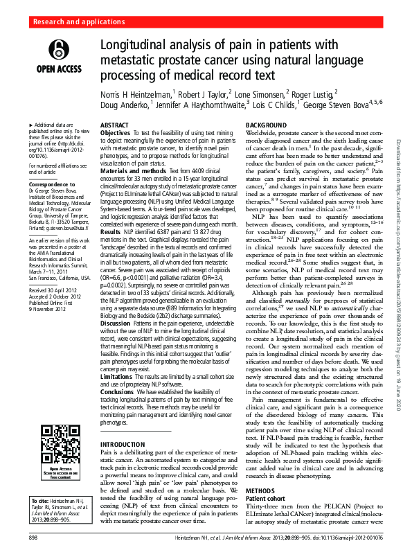(PDF) Longitudinal analysis of pain in patients with metastatic ...
