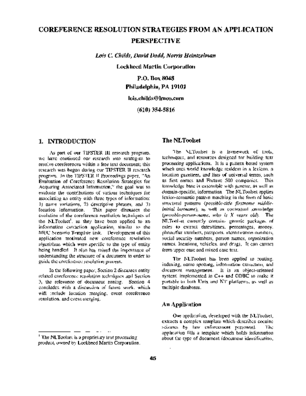 (PDF) Coreference resolution strategies from an application perspective