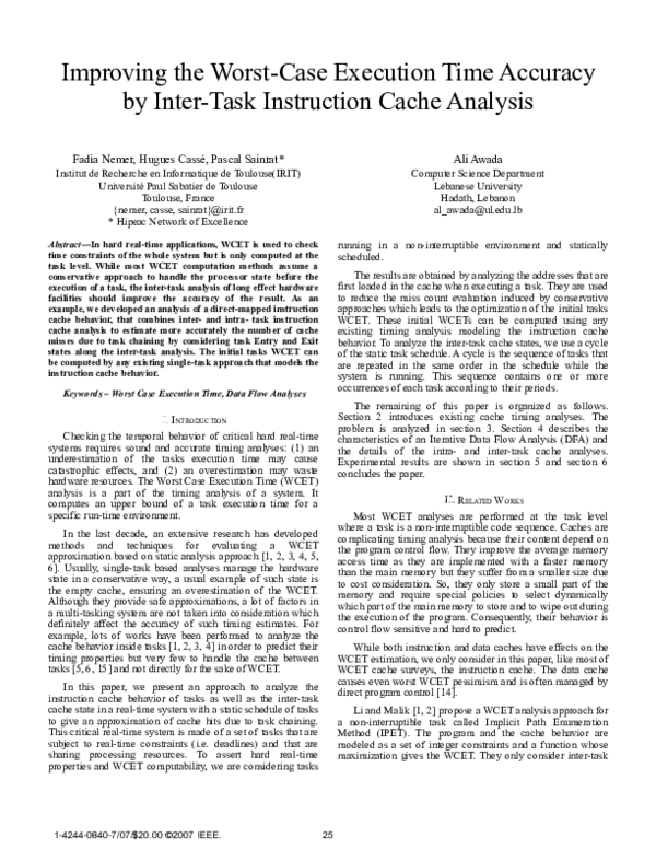(PDF) Improving the Worst-Case Execution Time Accuracy by Inter-Task Instruction Cache Analysis ...