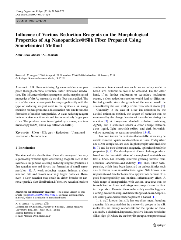 (PDF) Influence of Various Reduction Reagents on the Morphological Properties of Ag ...