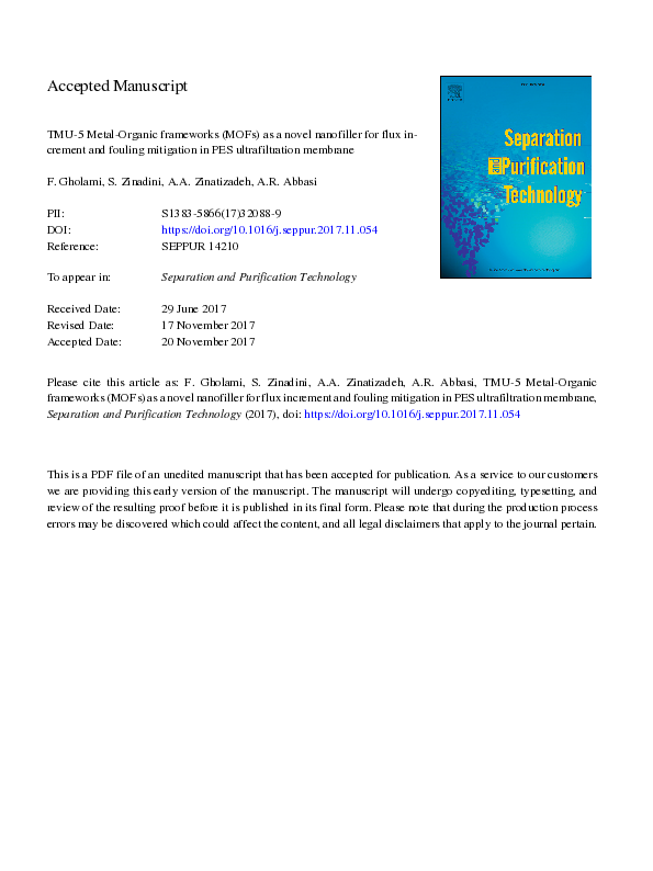 TMU-5 metal-organic frameworks (MOFs) as a novel nanofiller for flux ...