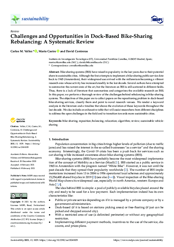 (PDF) Challenges and Opportunities in Dock-Based Bike-Sharing Rebalancing: A Systematic Review