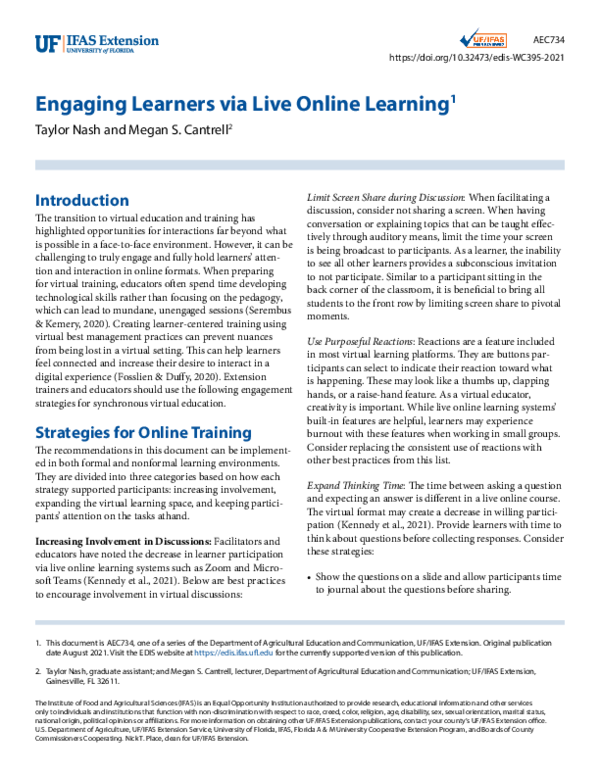 (PDF) Engaging Learners via Live Online Learning