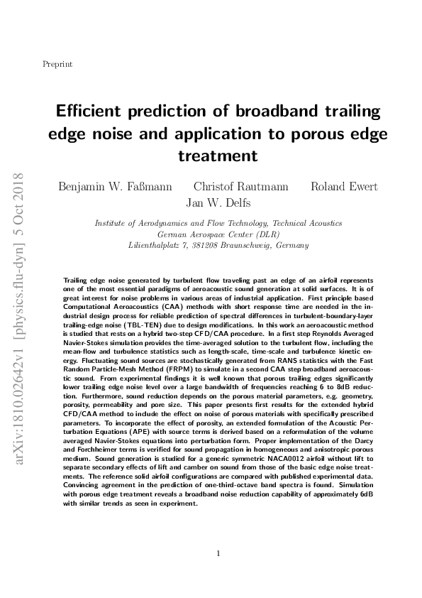 (PDF) Efficient prediction of broadband trailing edge noise and ...