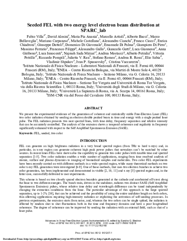(PDF) Seeded FEL with two energy level electron beam distribution at SPARC_LAB | vittoria ...