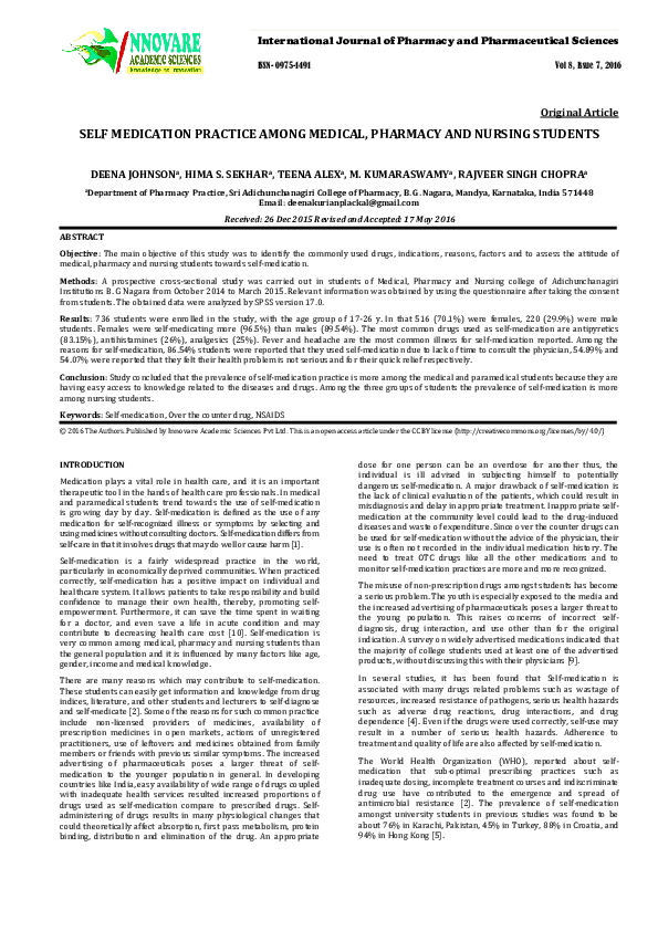 (PDF) Self Medication Practice Among Medical, Pharmacy and Nursing Students