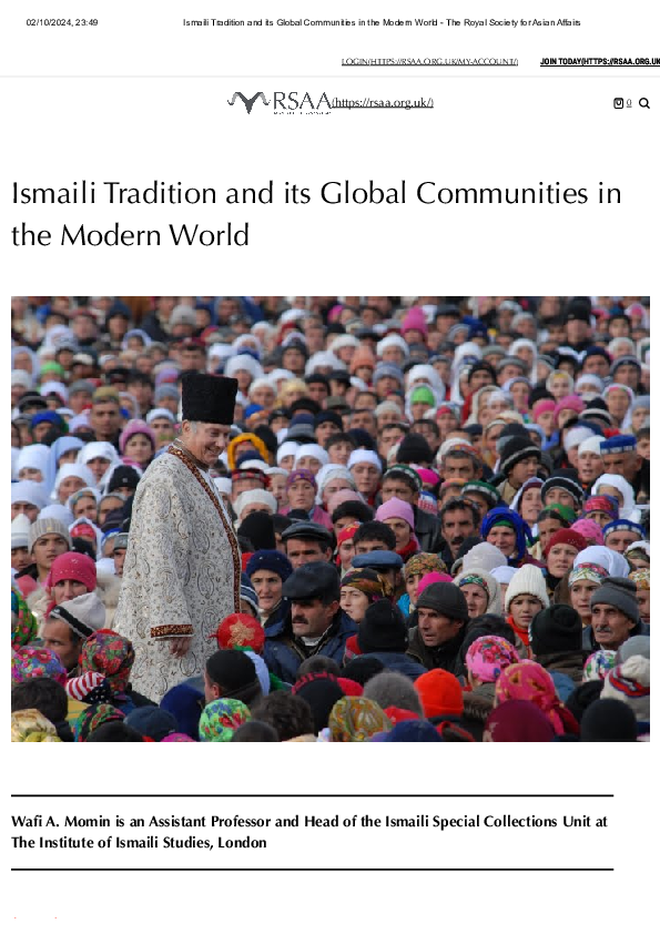 (PDF) Ismaili Tradition and its Global Communities in the Modern World