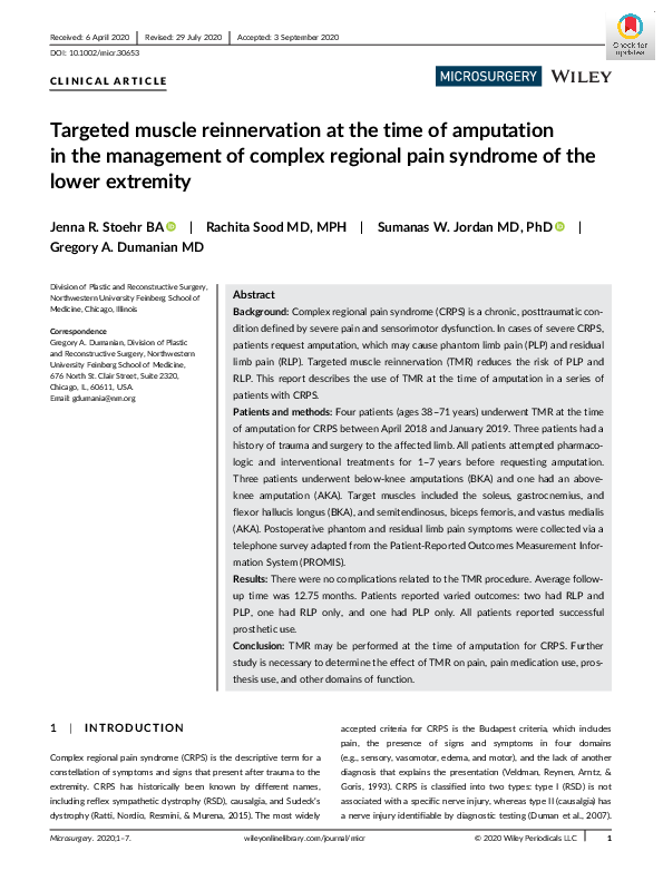 (PDF) Targeted muscle reinnervation at the time of amputation in the ...
