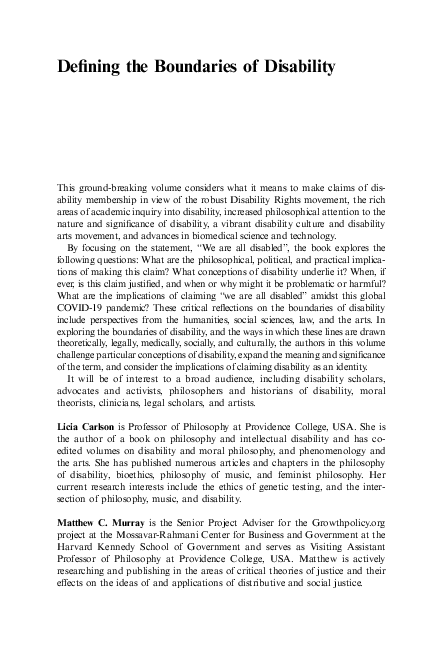 (PDF) Defining the Boundaries of Disability