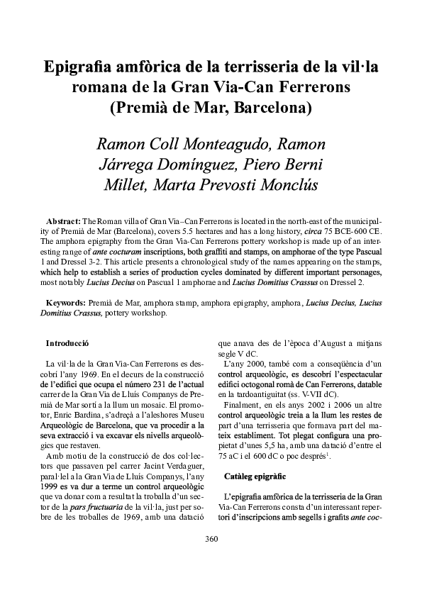 (PDF) Epigrafia amfòrica de la terrisseria de la vil·la romana de la ...