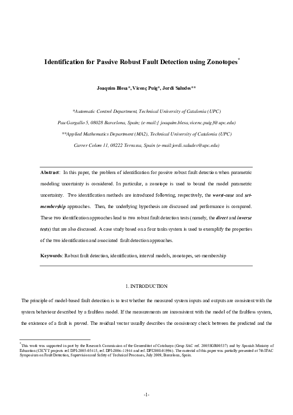 Pdf Identification For Passive Robust Fault Detection Using Zonotope
