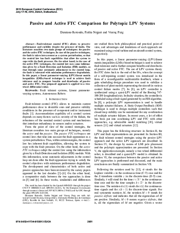 (PDF) Passive and active FTC comparison for polytopic LPV systems