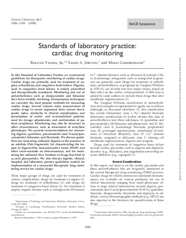 (PDF) Standards of laboratory practice: cardiac drug monitoring