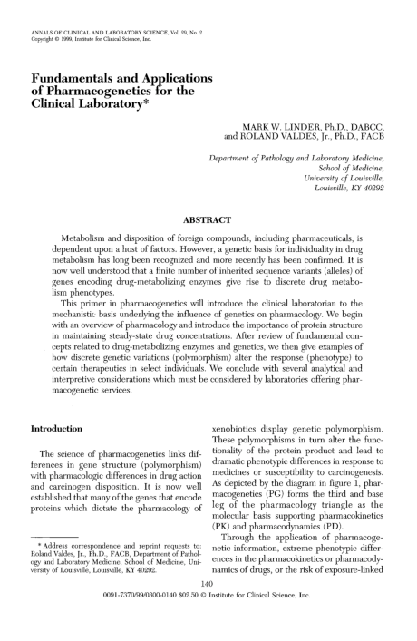 (PDF) Fundamentals and applications of pharmacogenetics for the ...